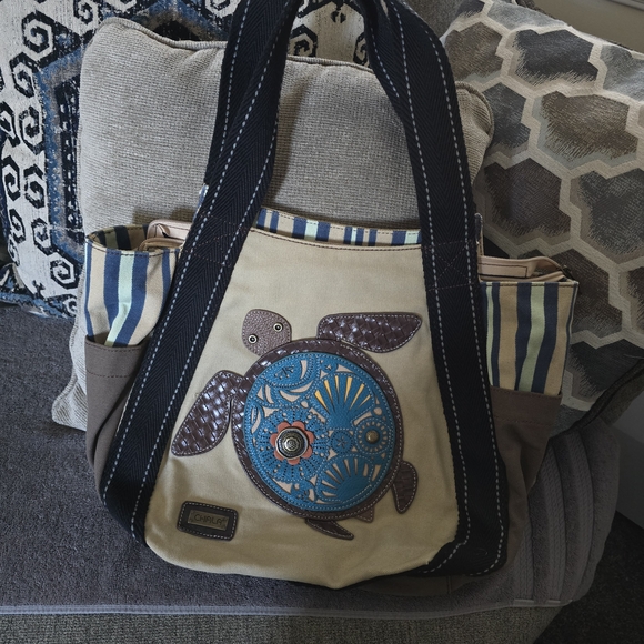 Chala | Bags | Chala Turtle Canvas Tote With Blue And Brown Design ...
